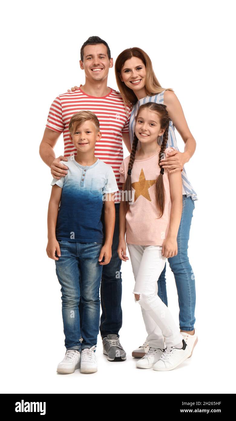Happy family with children on white background Stock Photo - Alamy