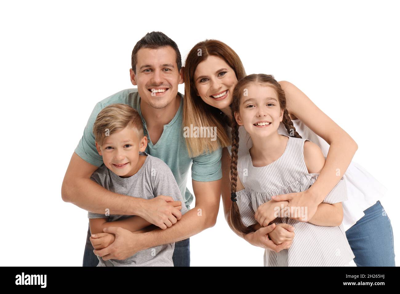 Happy family with children on white background Stock Photo - Alamy