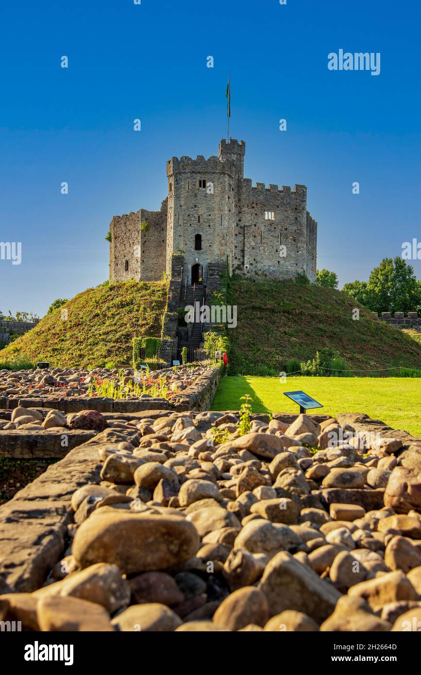 Selected Focus Cardiff Castle Norman Keep, portrait view Cardiff, Wales ...