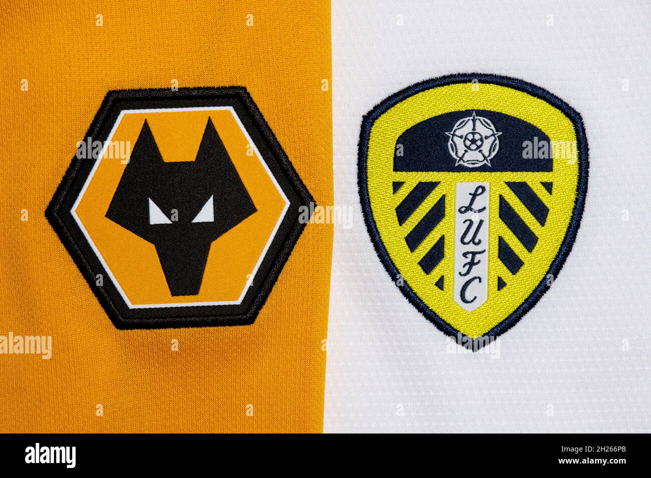 Close up of Wolves & Leeds United club crest Stock Photo - Alamy