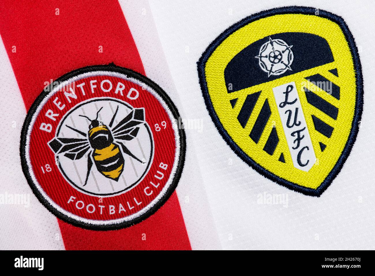 Close up of Brentford & Leeds United club crest Stock Photo - Alamy