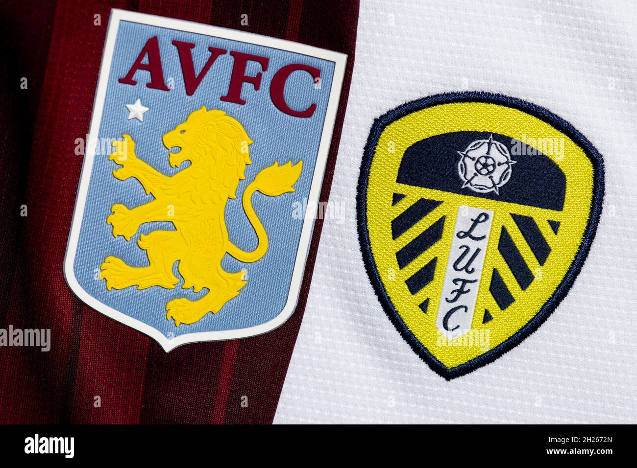 Close up of Aston VIlla & Leeds United club crest Stock Photo - Alamy