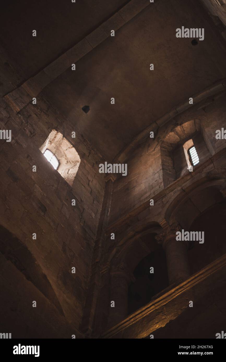 Interior of an ancient Christian cathedral in Georgia. Old orthodox ...