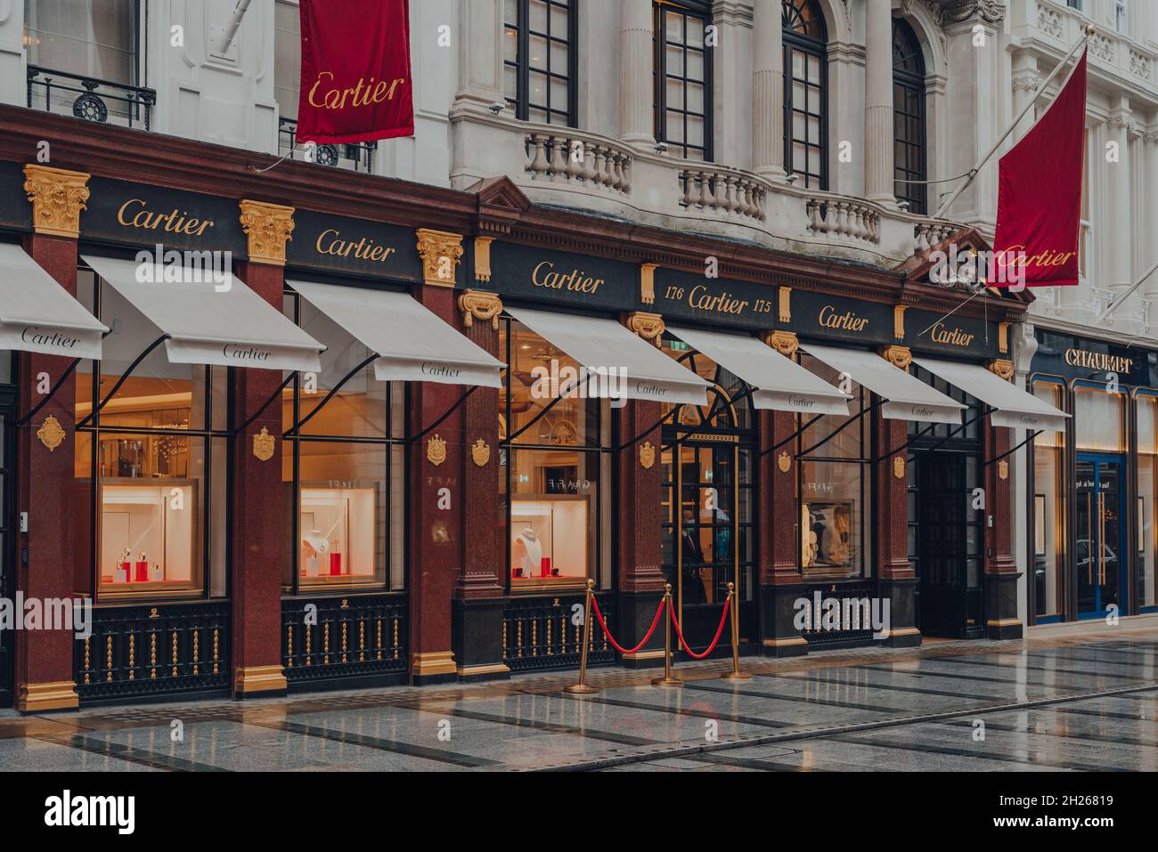 London, UK - October 02, 2021: Facade of the Cartier store on New Bond ...