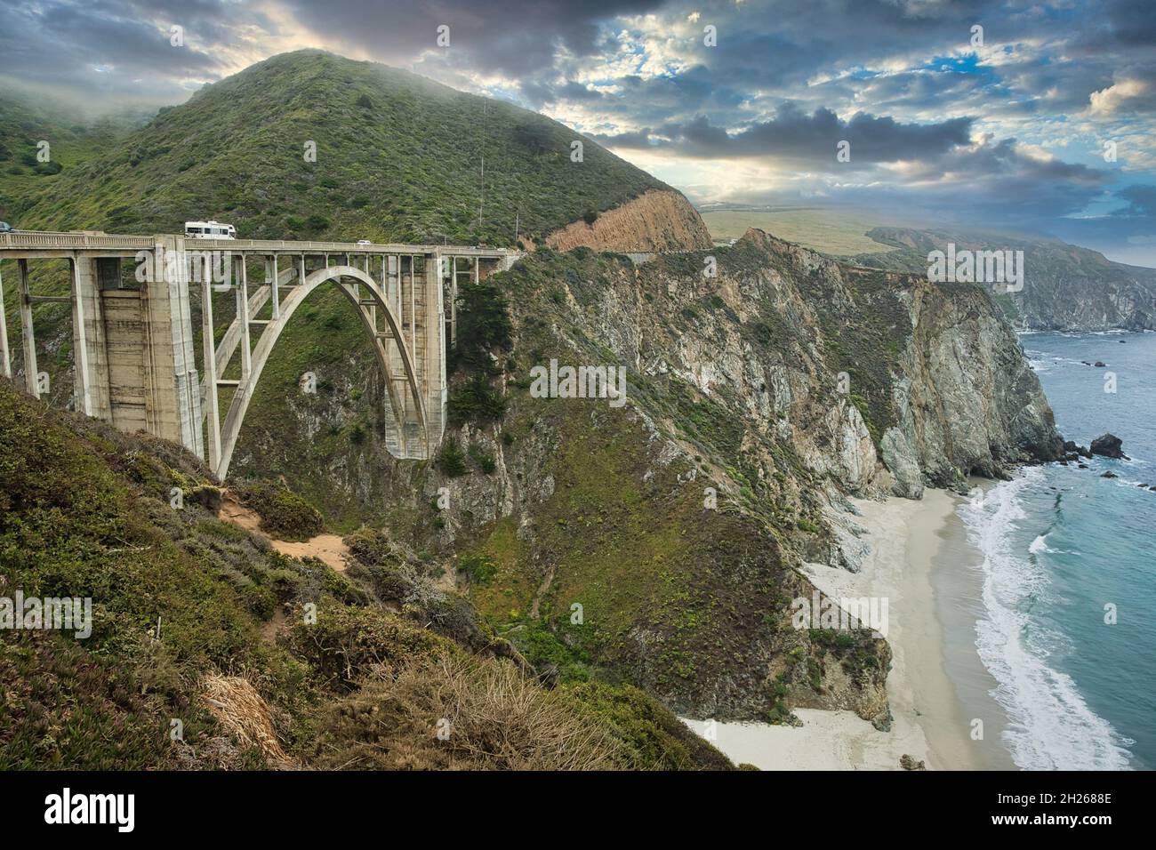 View of the Bixby Creek Bridge or Bixby Canyon Bridge on the Big Sur ...