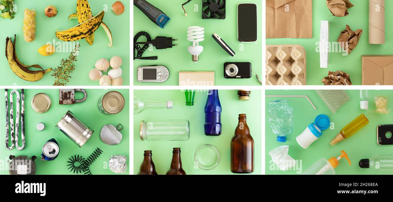 Electronic, Organic, paper, metal, glass and plastic waste materials ...