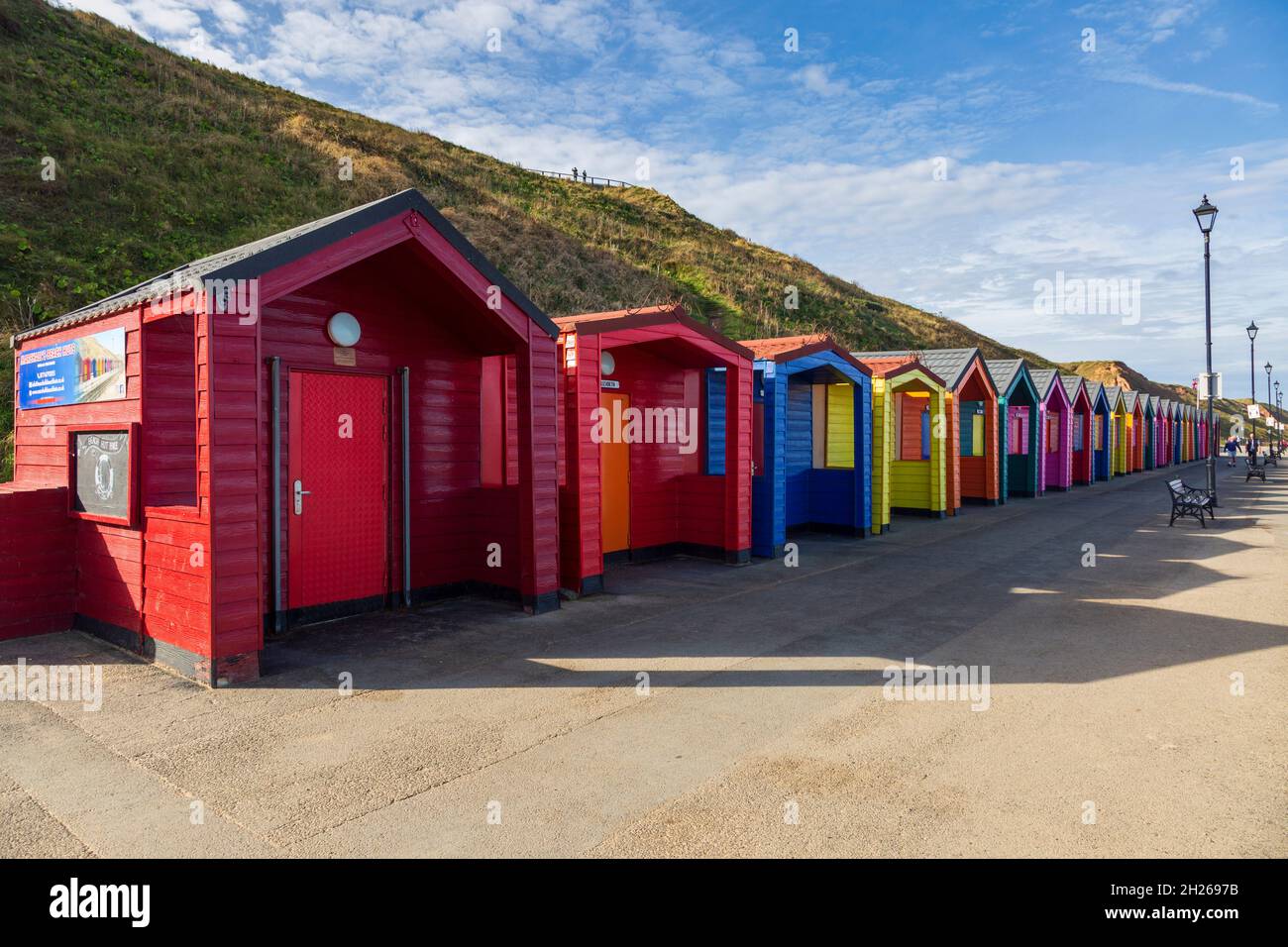 Colourful Beach Huts along the seafront at Saltburn-by-the-Sea, North ...
