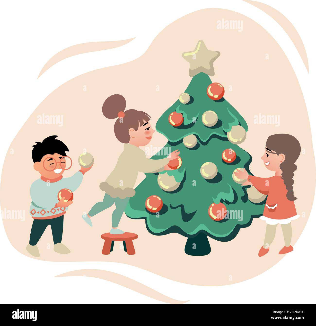 Children decorate christmas tree Cut Out Stock Images & Pictures - Alamy