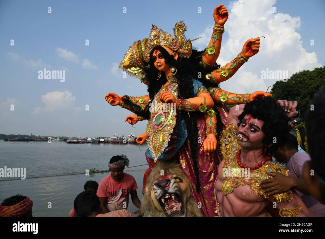 Durga idol immersion ceremony after the end of Durga Puja festival at ...