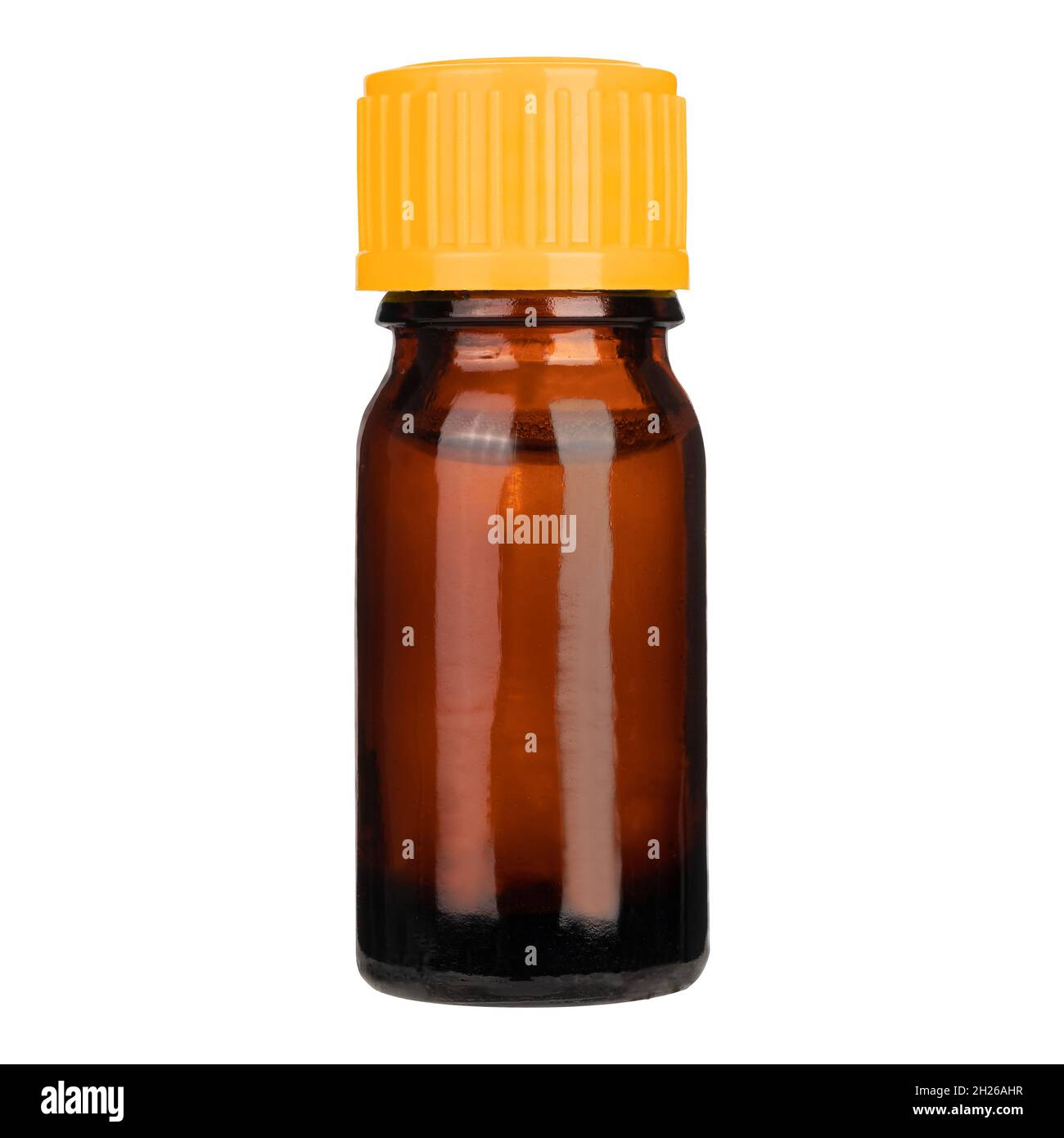 Amber color bottle with orange cap on a white background, isolated ...