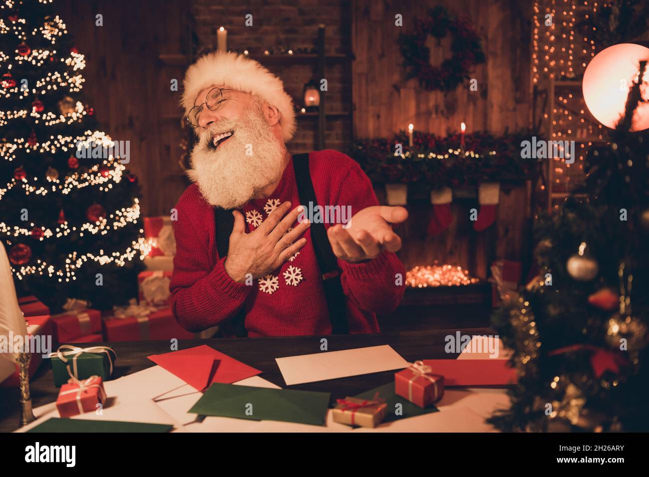 Photo of aged excited santa claus happy positive smile laugh humor joke ...