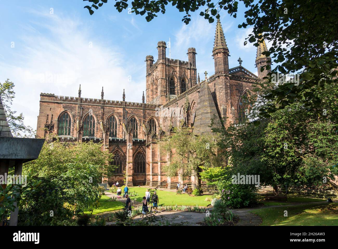 Chester cathedral east elevation from wall walk 2021 hi-res stock ...