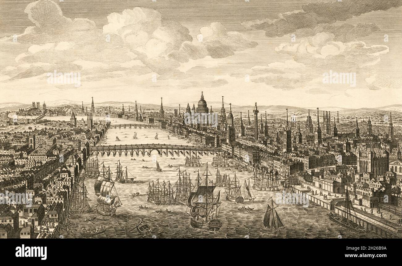 A General View of the City of London, next to the River Thames. After a ...