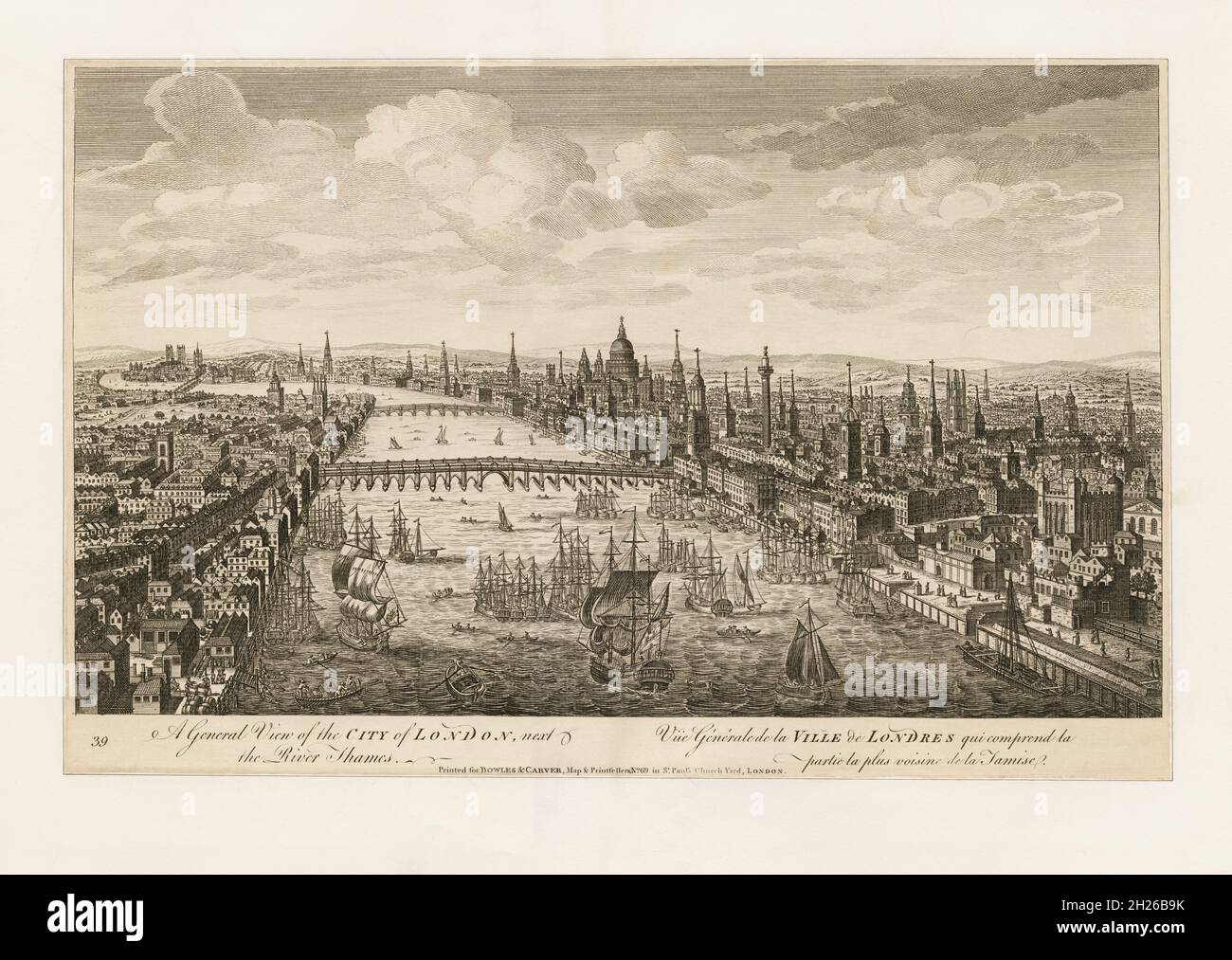 A General View of the City of London, next to the River Thames. After a ...