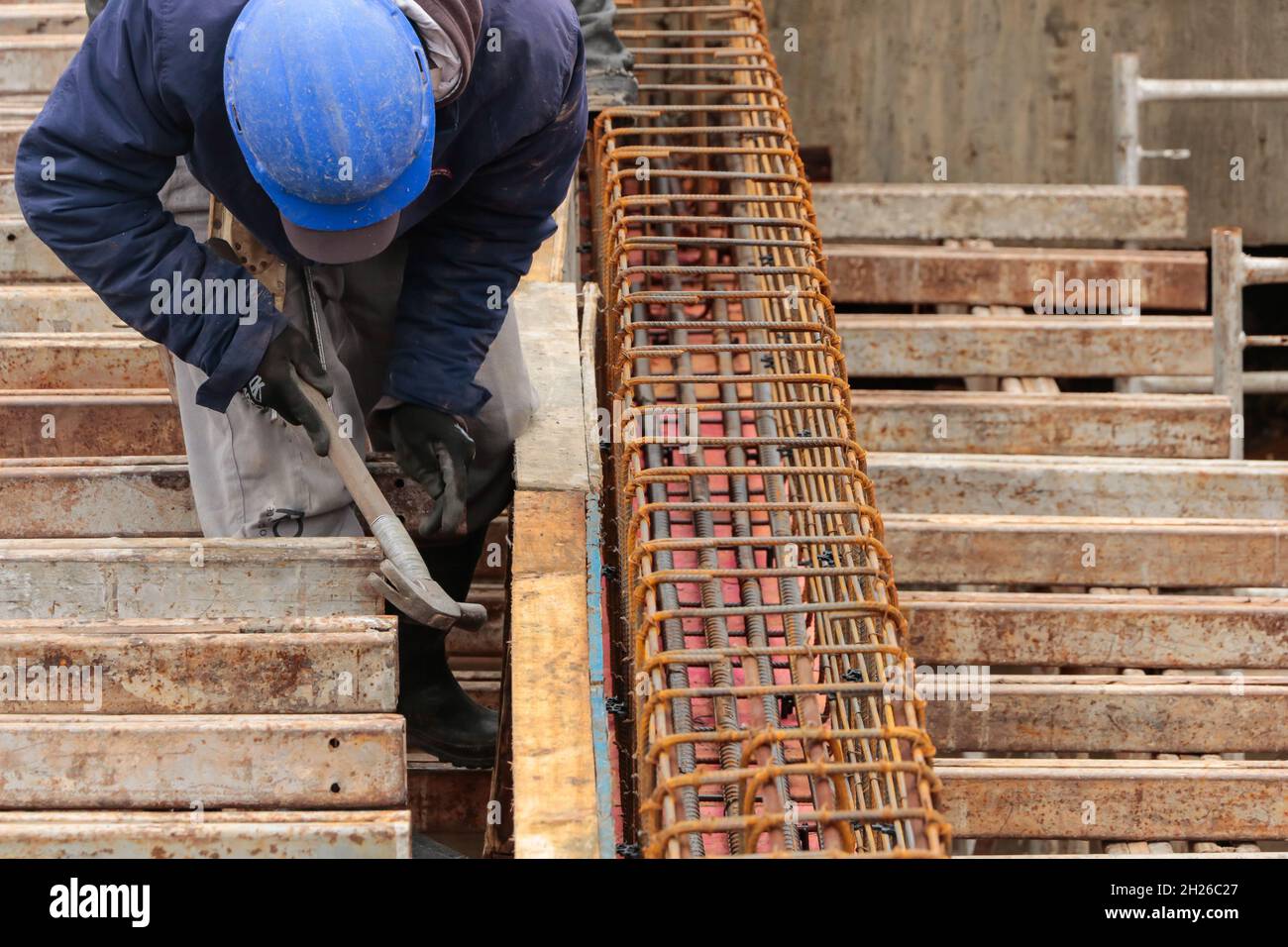Construction worker, without identifying the face, who make the ...