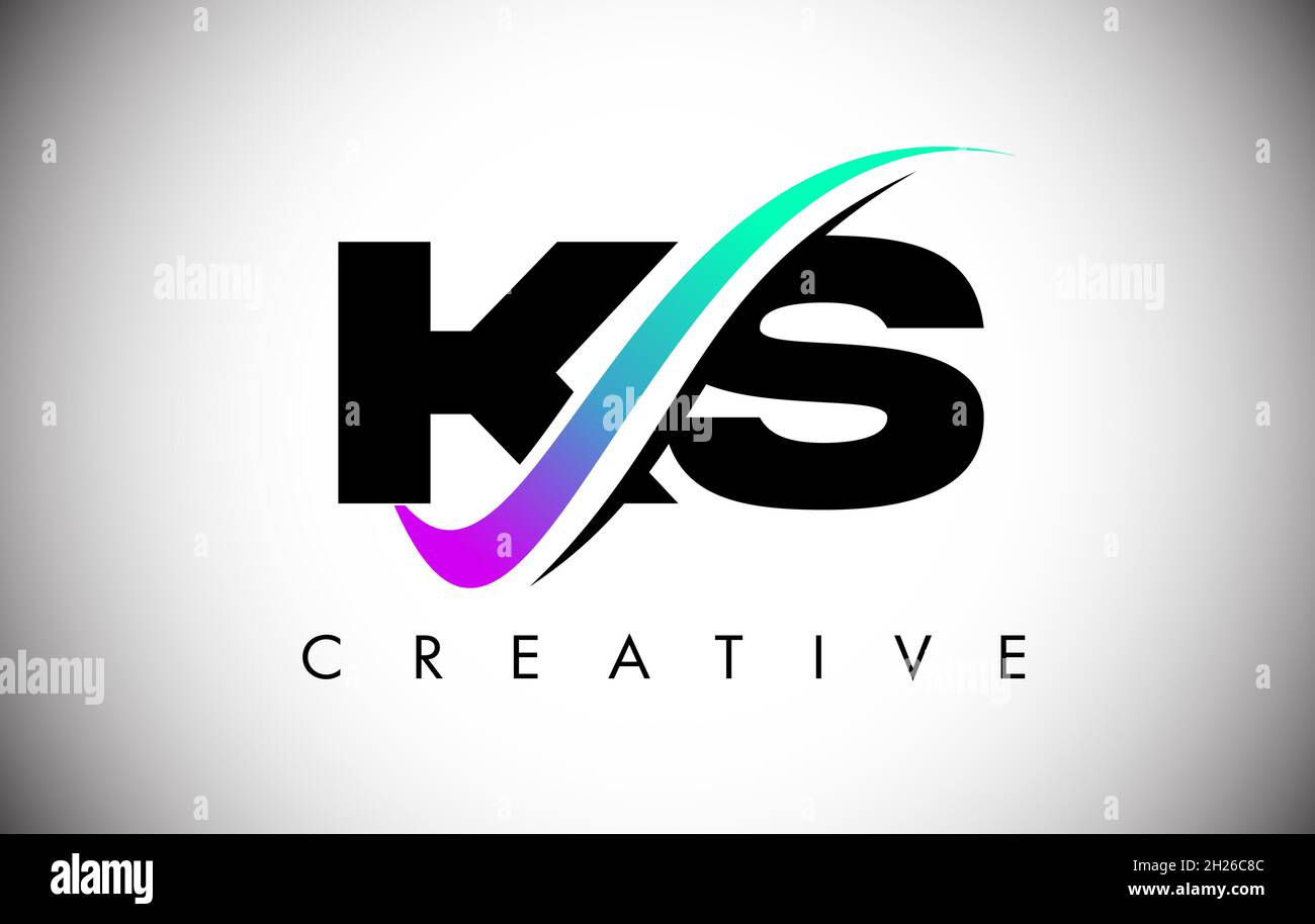 KS Letter Logo with Creative Swoosh Curved Line. KS Icon Vector with ...