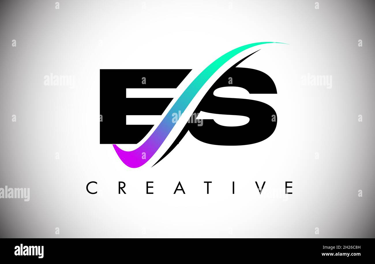 ES Letter Logo with Creative Swoosh Curved Line. ES Icon Vector with ...