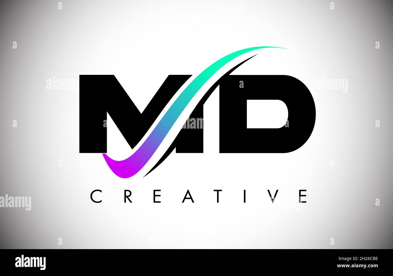MD Letter Logo with Creative Swoosh Curved Line. MD Icon Vector with ...