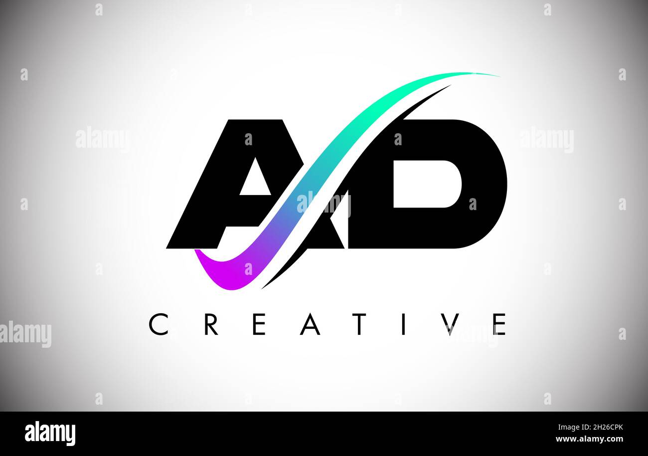 AD Letter Logo with Creative Swoosh Curved Line. AD Icon Vector with ...