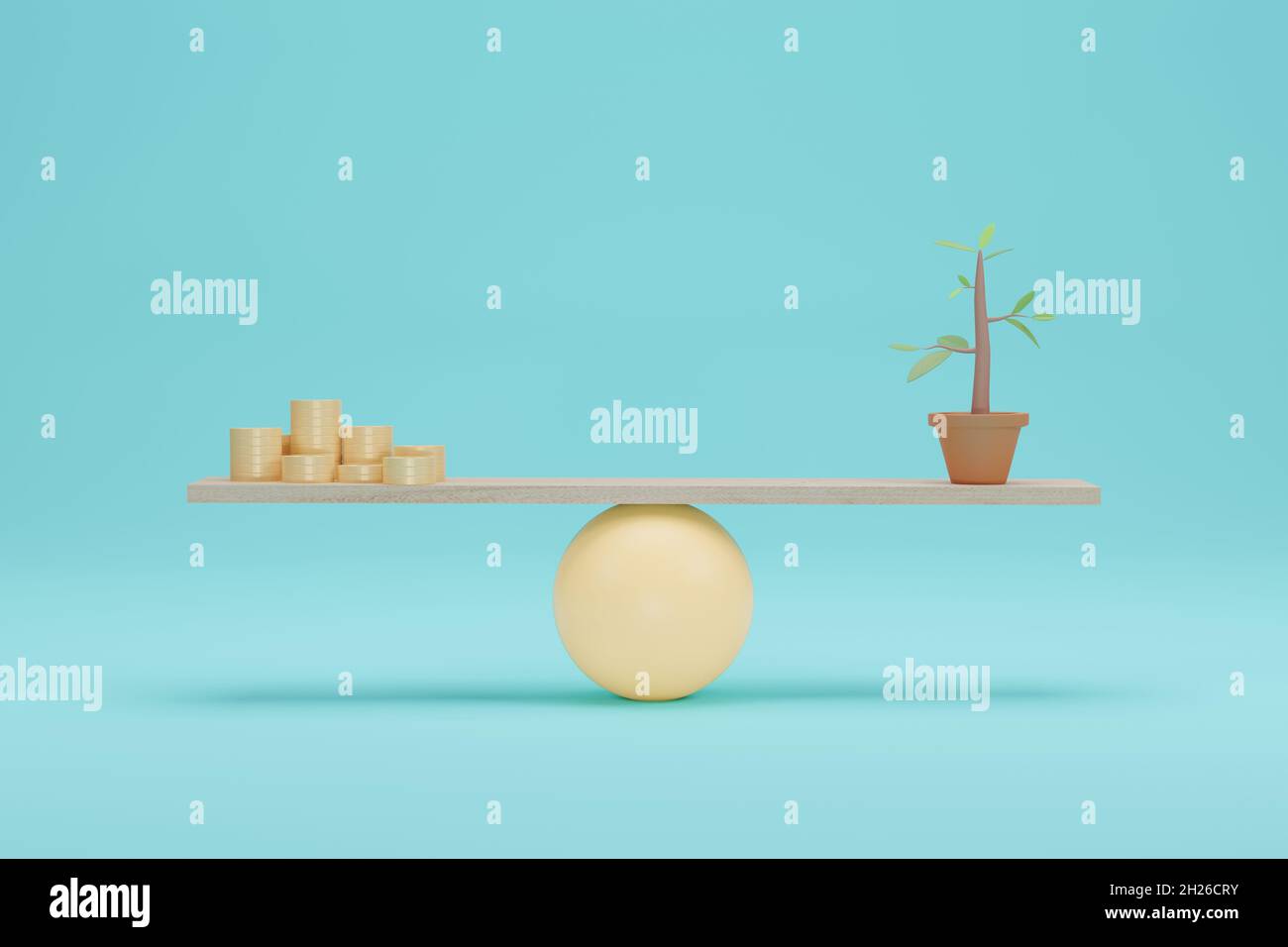 Coin vs tree on scales. Importance for green ecology on balance scale ...