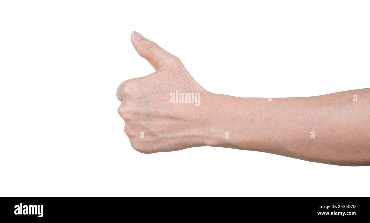 Man hand showing thumbs sign isolated on white background with clipping ...