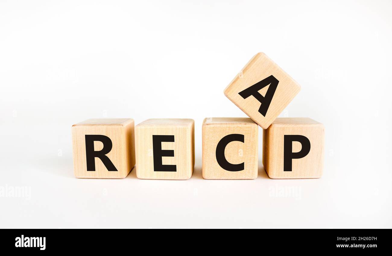 Recap symbol. The concept word 'recap' on wooden cubes on beautiful ... Recap symbol. The concept word 'recap' on wooden cubes on beautiful ...