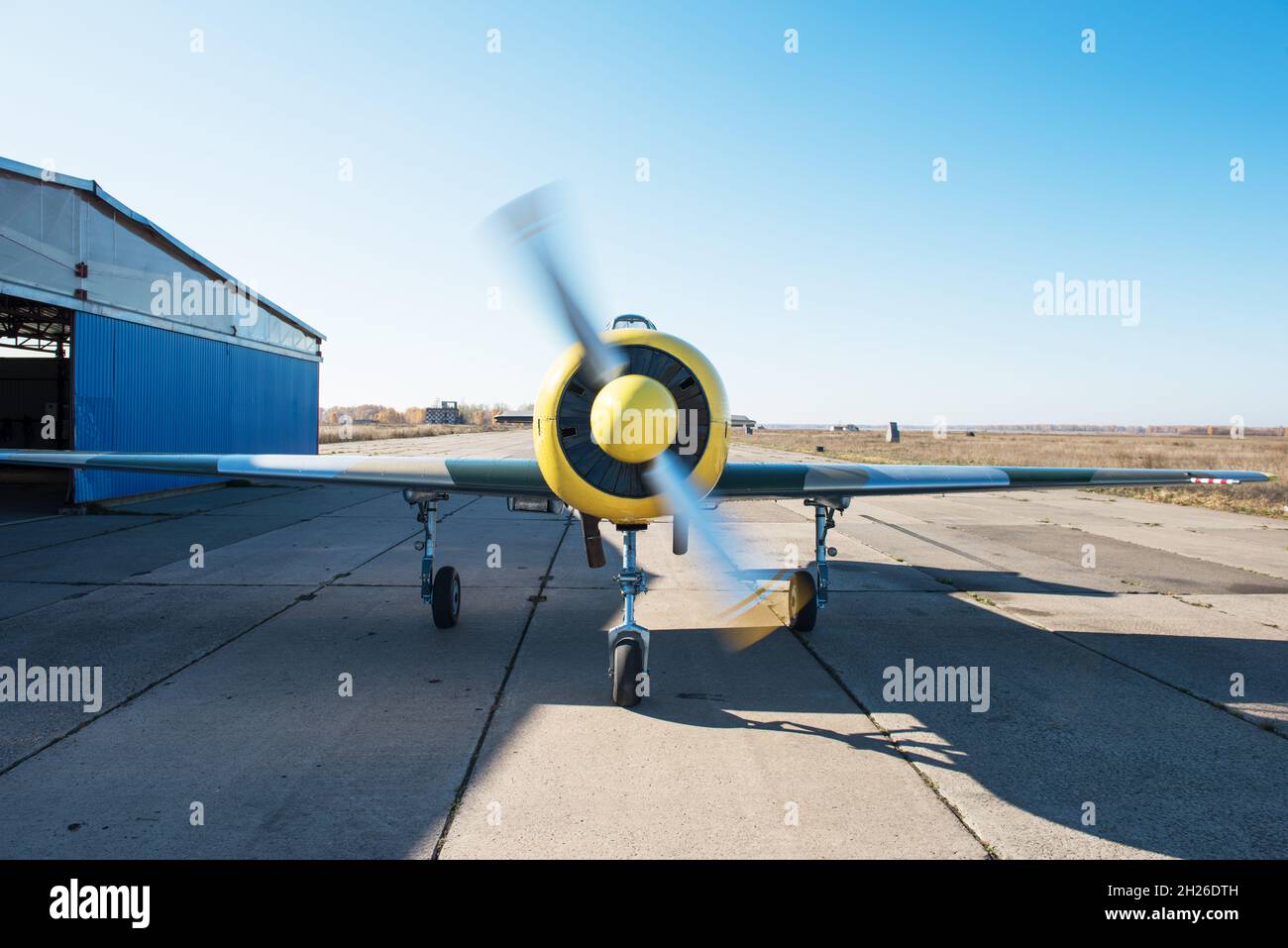 Ultralight small private aircraft airplane at the aerodrome airport ...