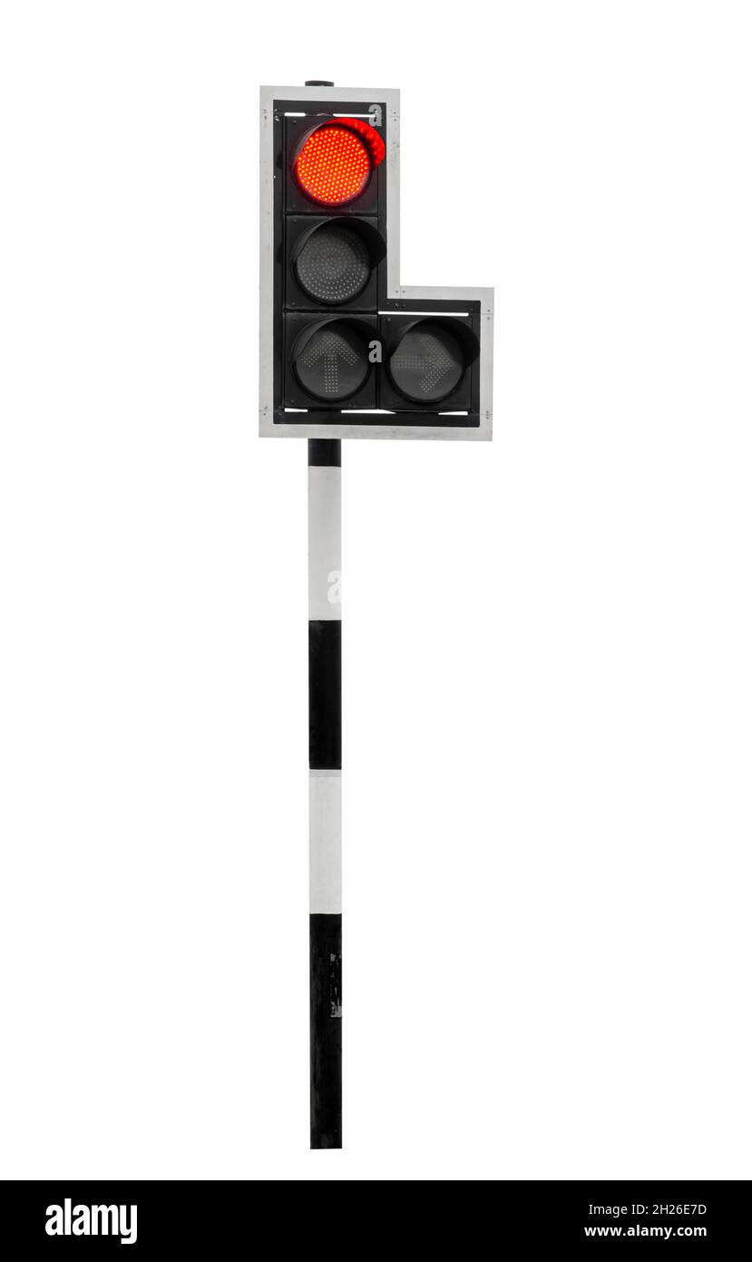 Red color traffic light isolated on white background with clipping path ...