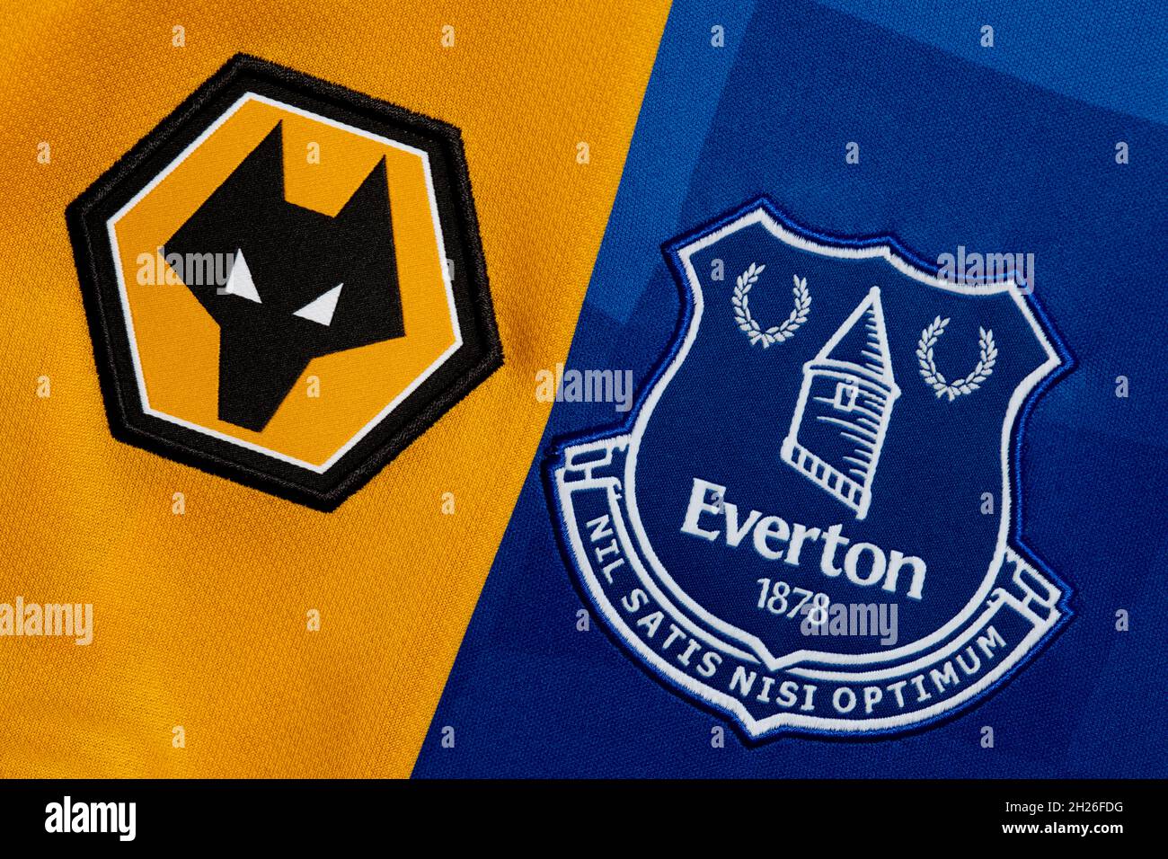 Close up of Wolverhampton Wanderers and Everton club crest Stock Photo ...