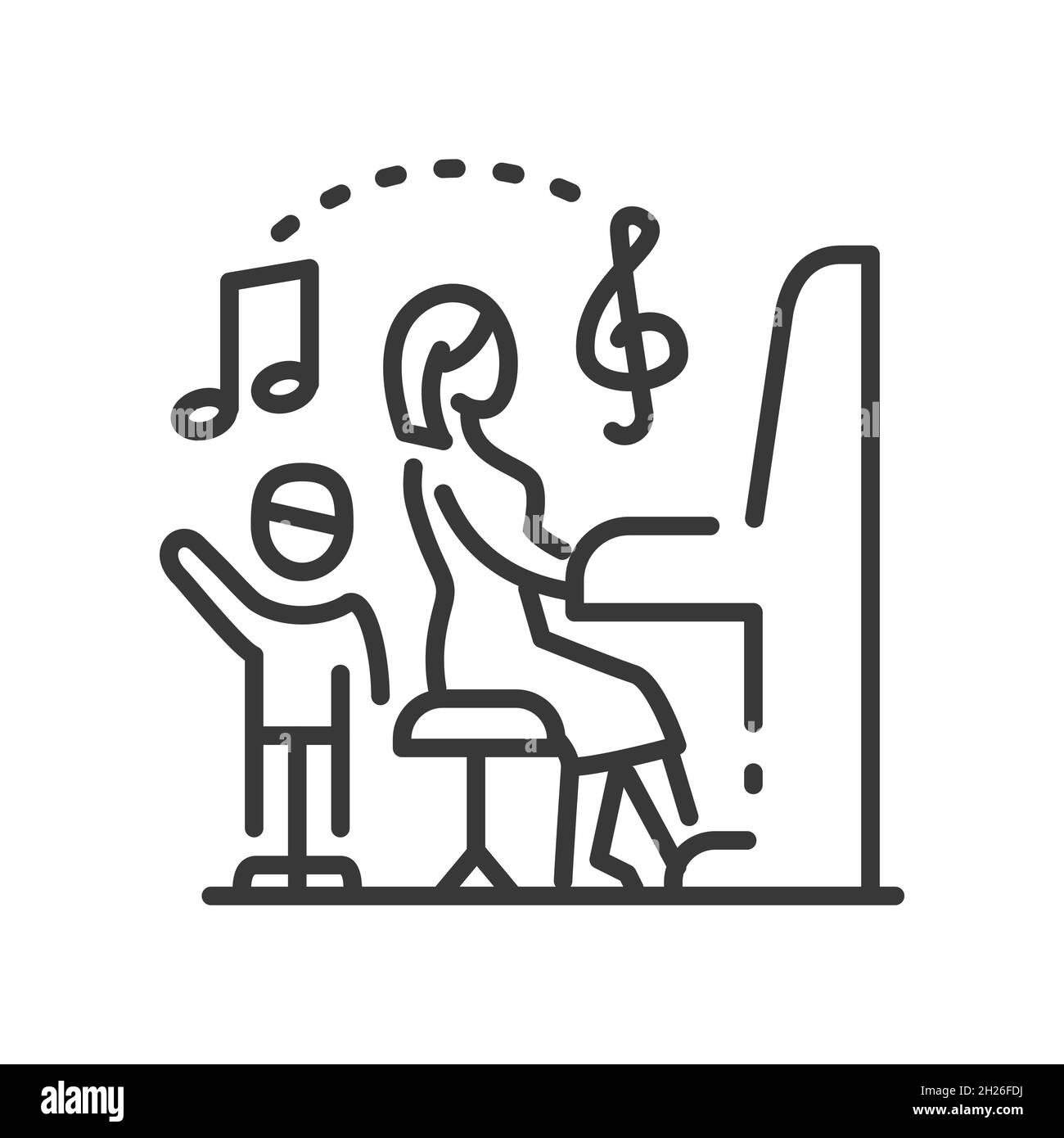 Music lesson - vector line design single isolated icon on white ...