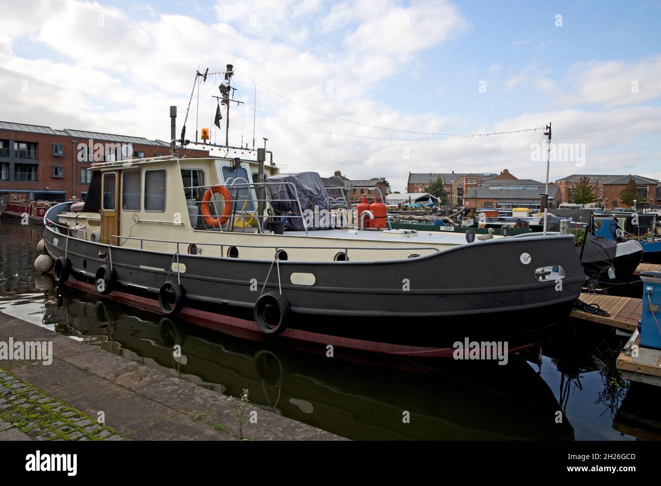Boat moored in Diglis Basin in Worcester is where the Worcester & Birmingham. Canal meets the ...