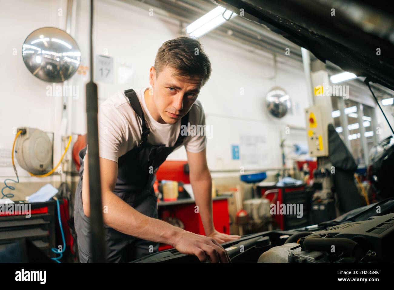 Medium shot portrait of confident handsome professional male car ...