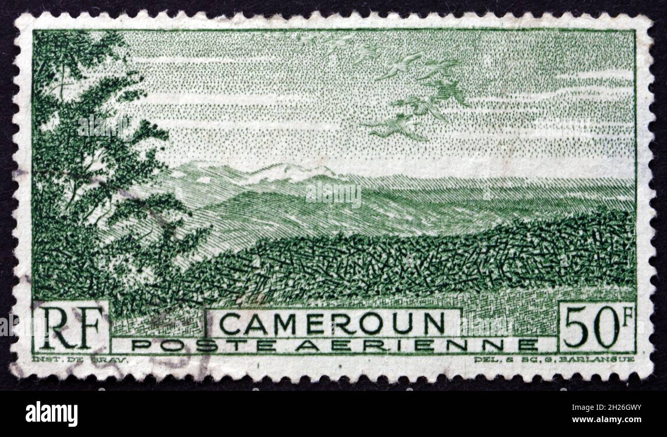CAMEROON - CIRCA 1947: a stamp printed in Cameroon shows Birds over ...