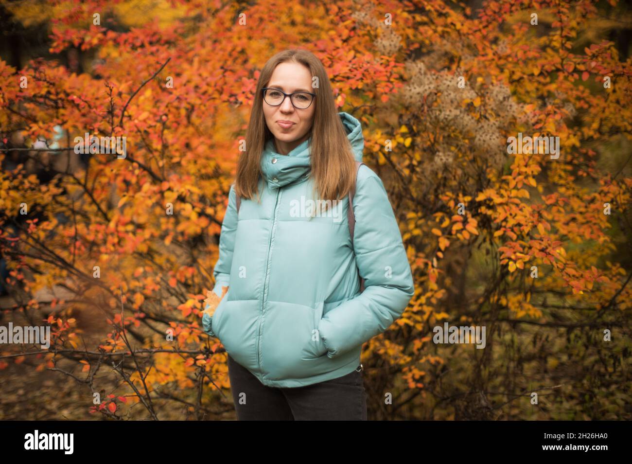 Autumn portrait of beautiful woman on fall nature background Stock ...