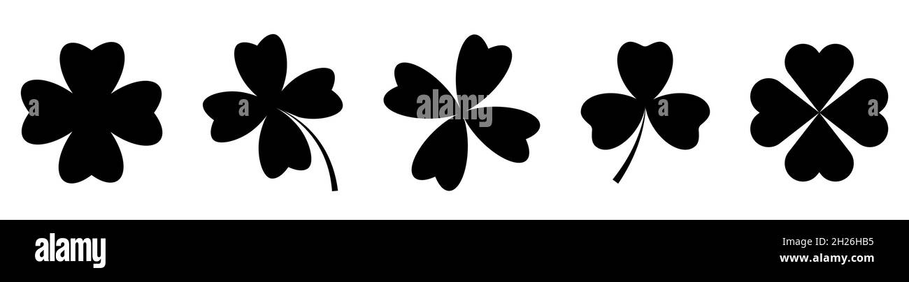 Four leaf clover black icons. Shamrock symbol. Design for web and ...