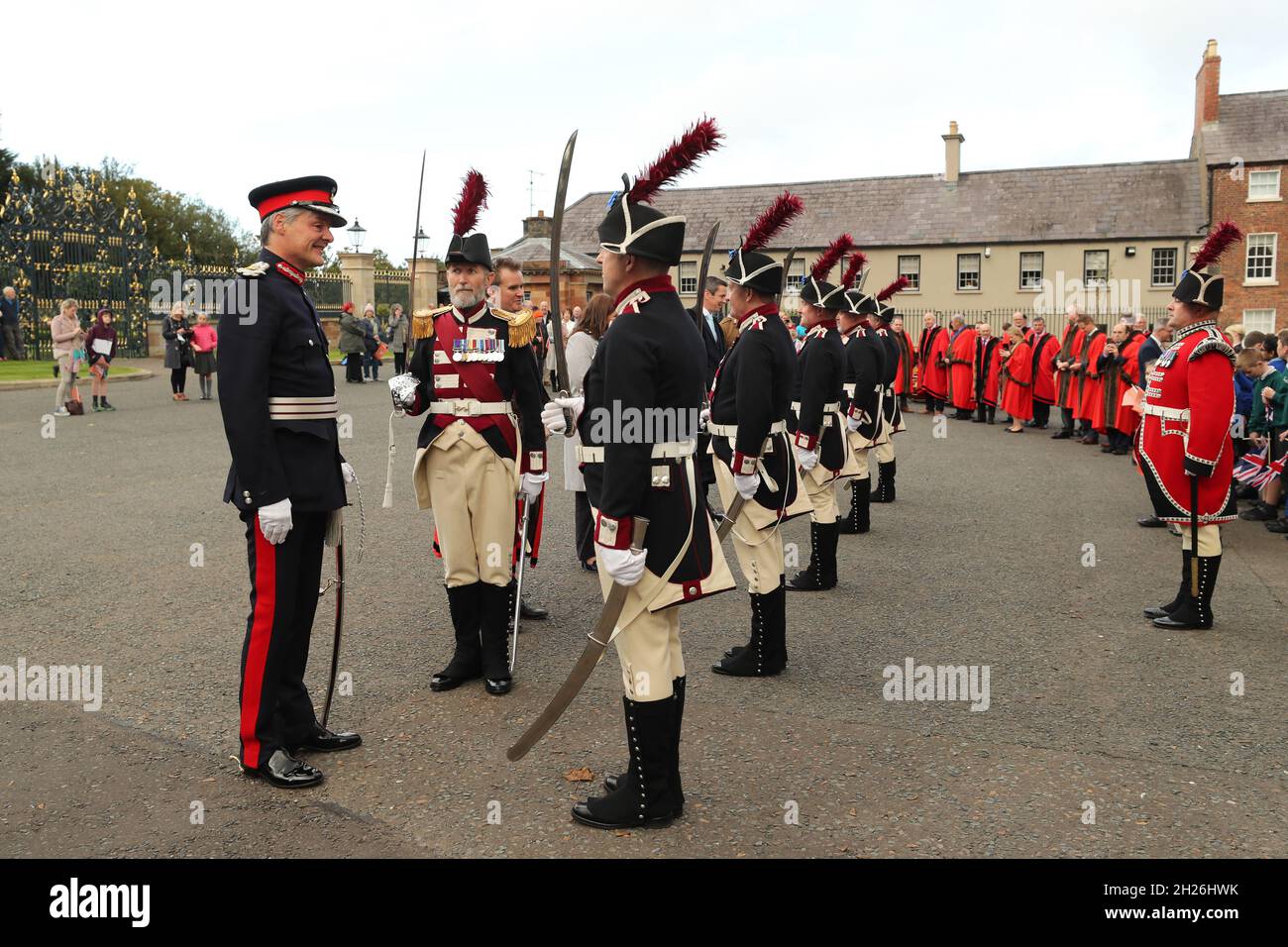 The Lord-Lieutenant of County Down Gawn Rowan Hamilton inspects a guard ...