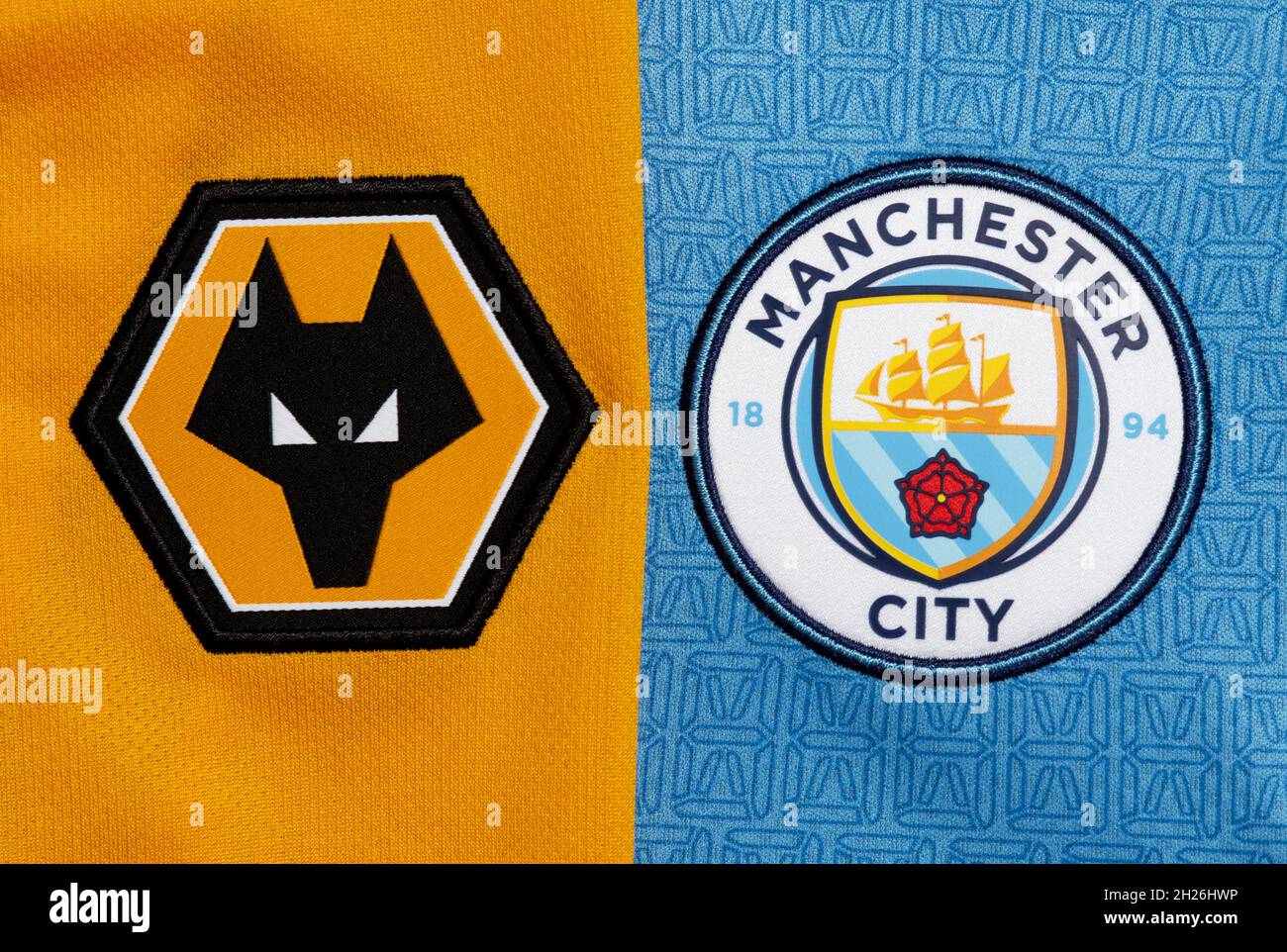 Close up of Wolverhampton Wanderers and Man City club crest Stock Photo ...