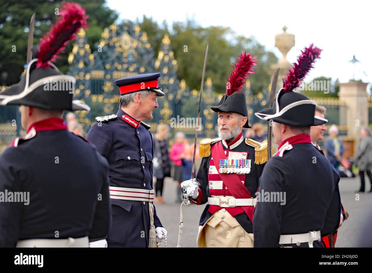 The Lord-Lieutenant of County Down Gawn Rowan Hamilton inspects a guard ...