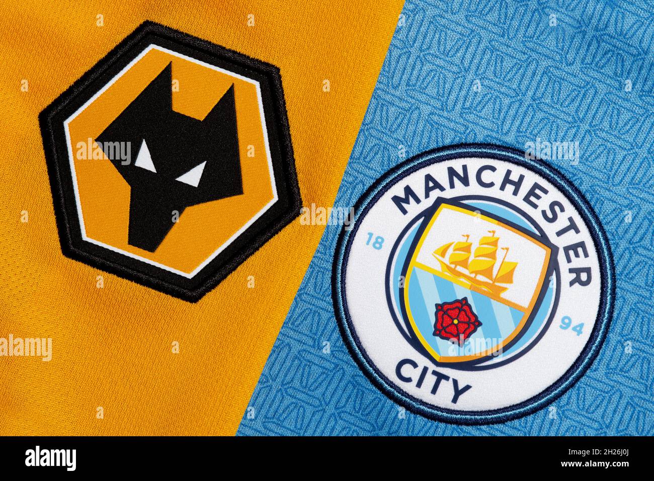 Close up of Wolverhampton Wanderers and Man City club crest Stock Photo ...