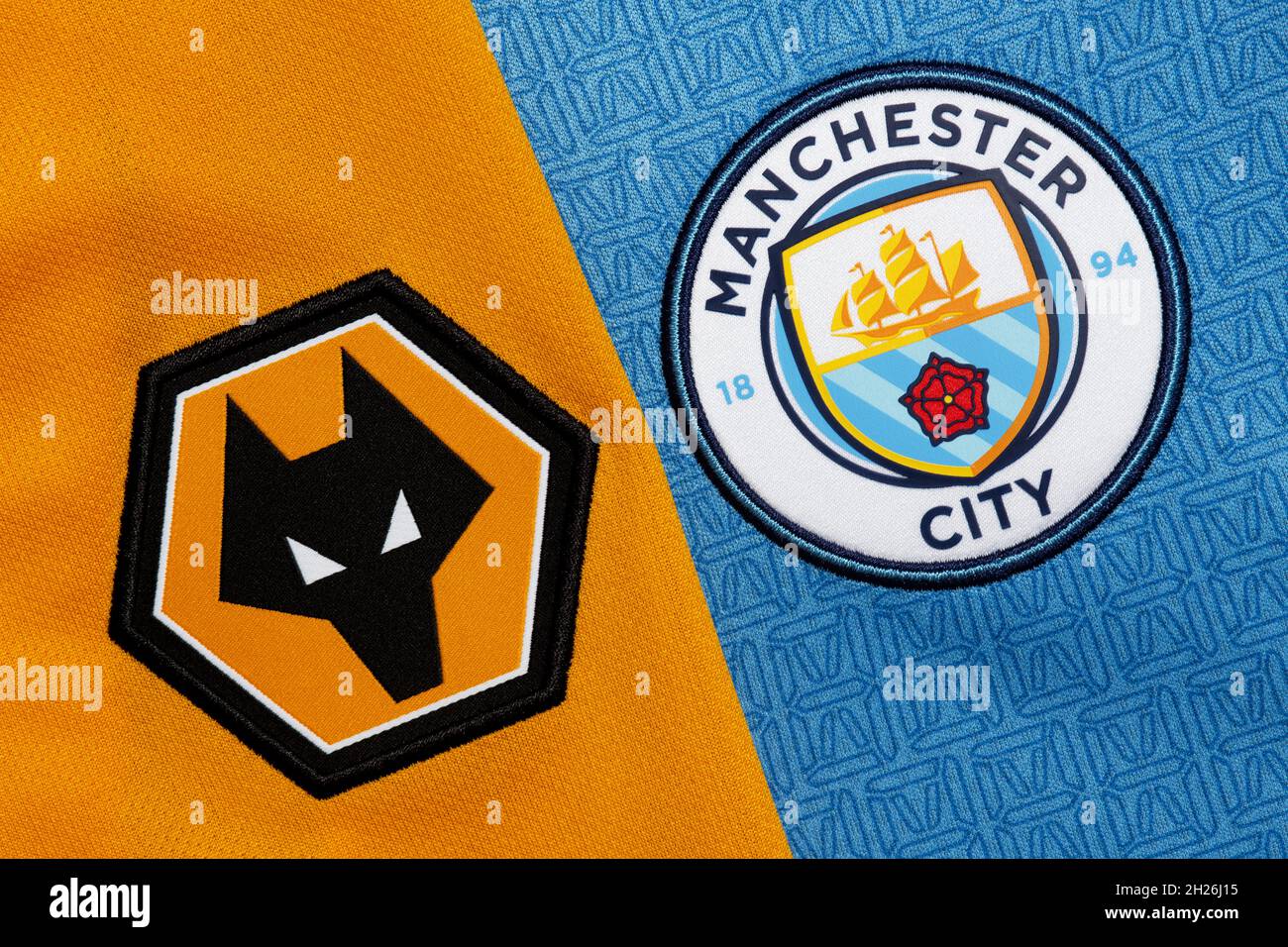 Close up of Wolverhampton Wanderers and Man City club crest Stock Photo ...