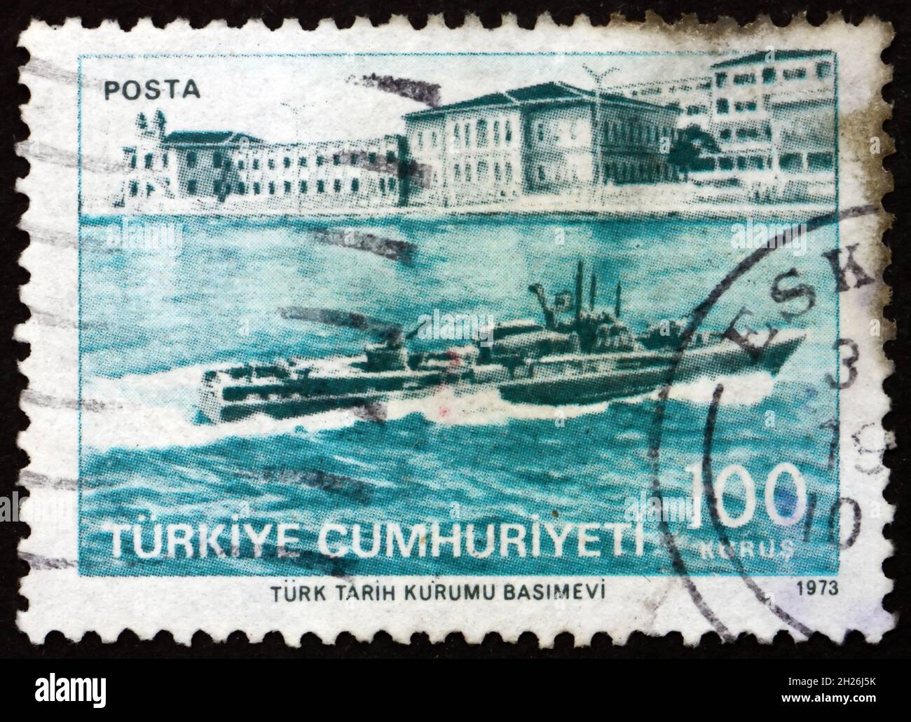 TURKEY - CIRCA 1973: a stamp printed in Turkey shows Speedboat Simsek ...