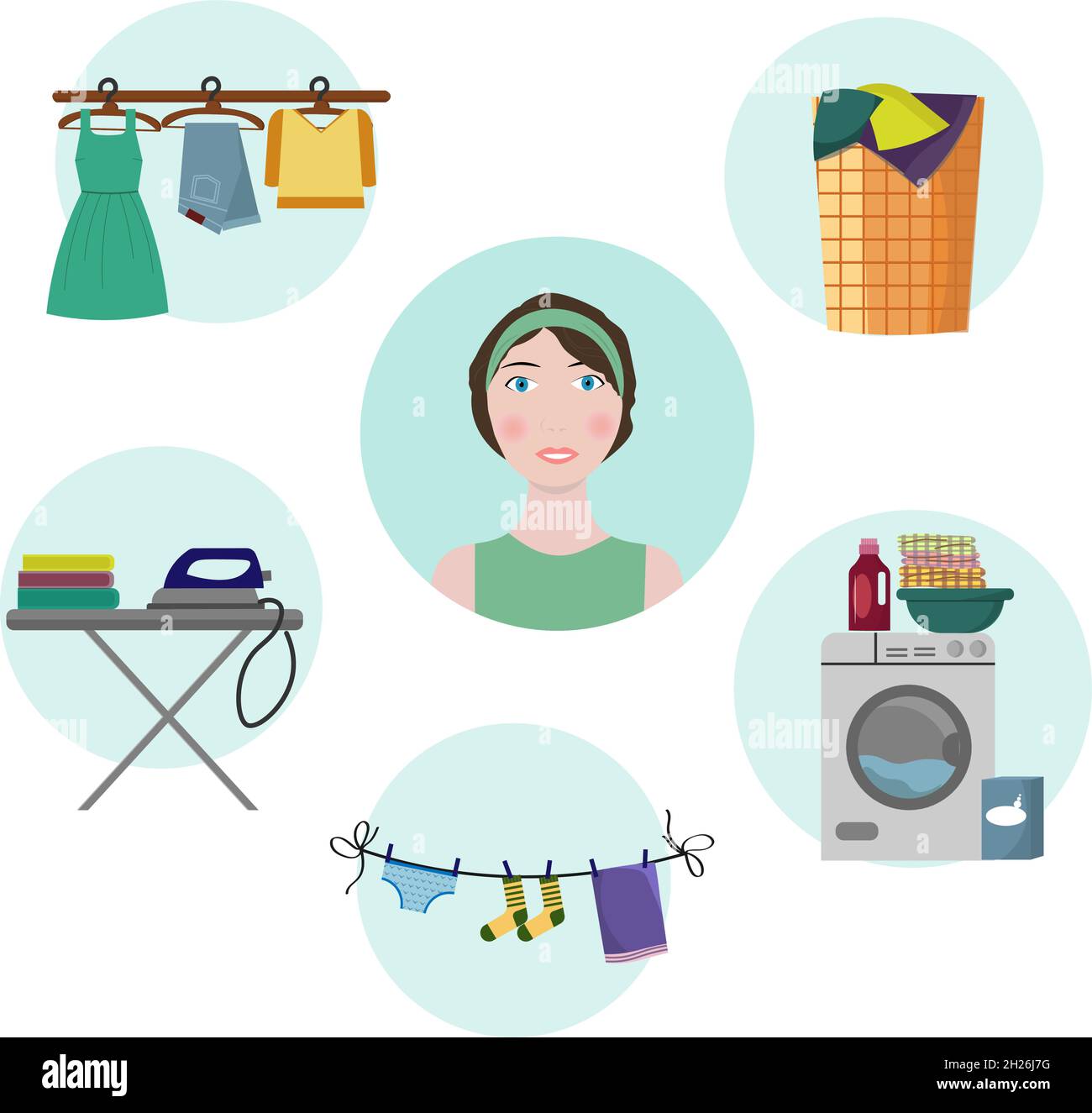 The girl thinks about housework. Washing dirty clothes is a daily ...