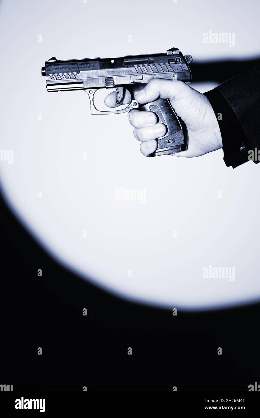 Detective male spy holding pistol gun crime thriller book cover design ...