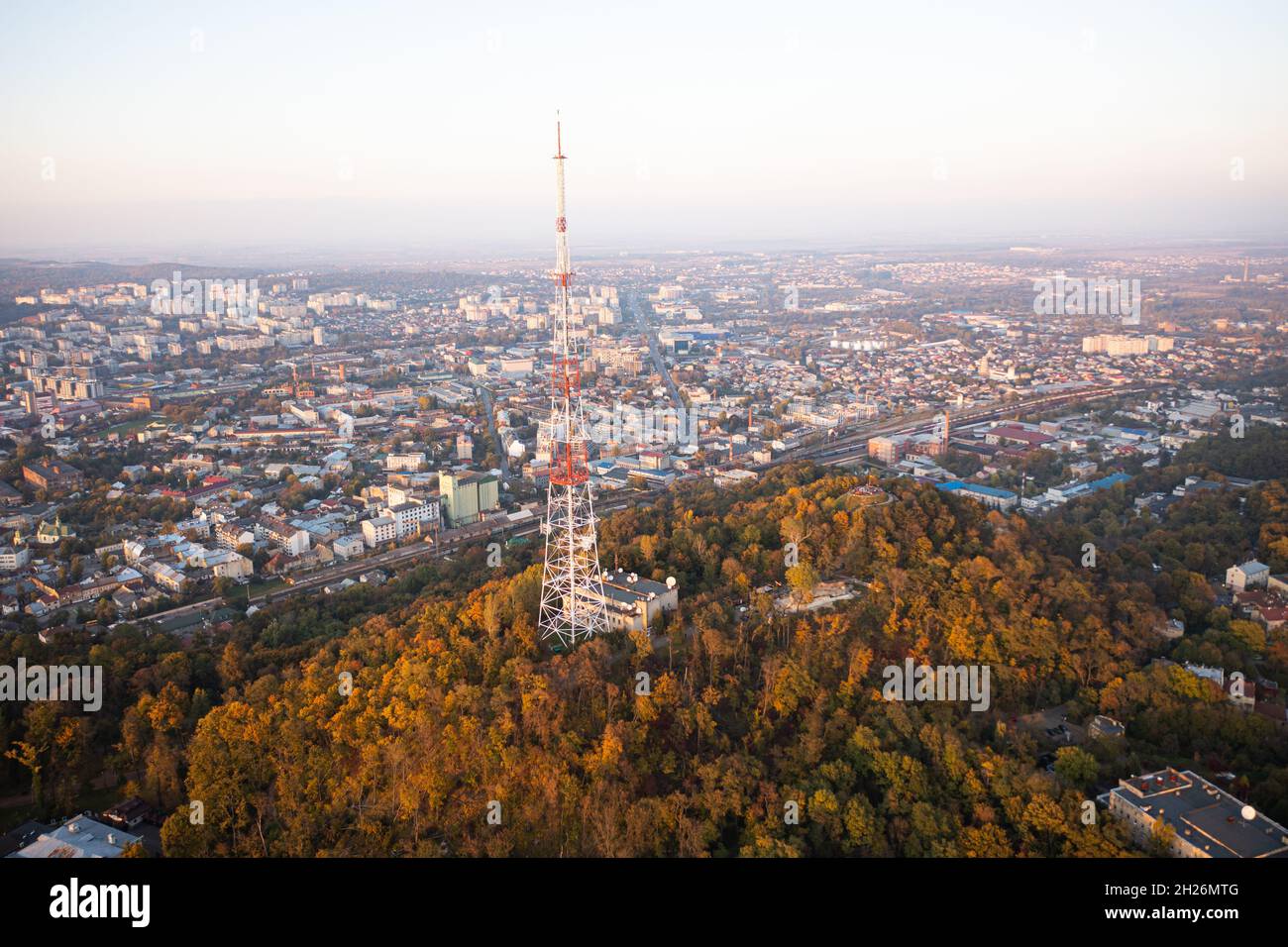 Aerial view on Union of Lublin Mound in High Castle Mountain in Lviv ...