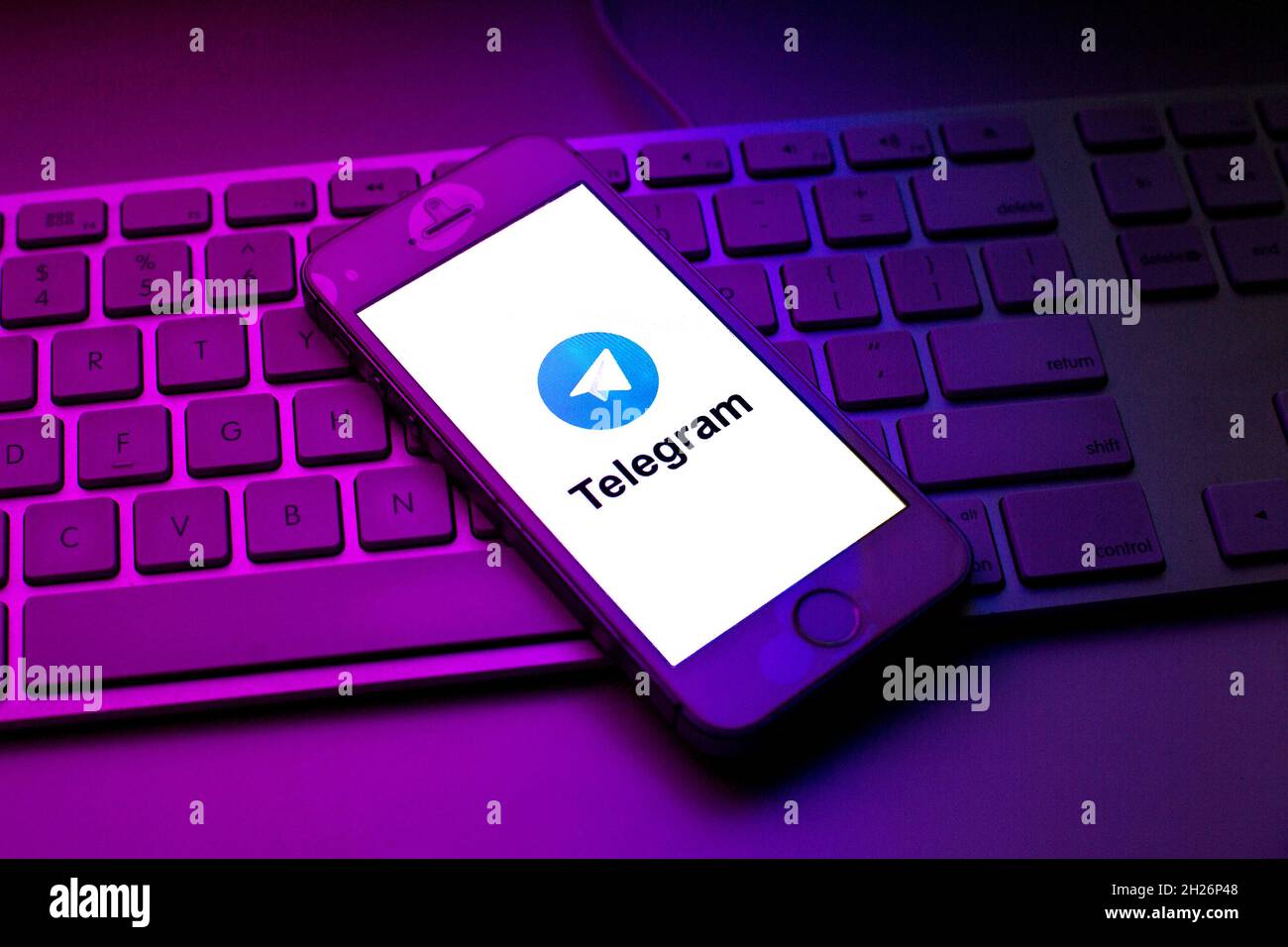 In this photo illustration a Telegram logo seen displayed on a ...