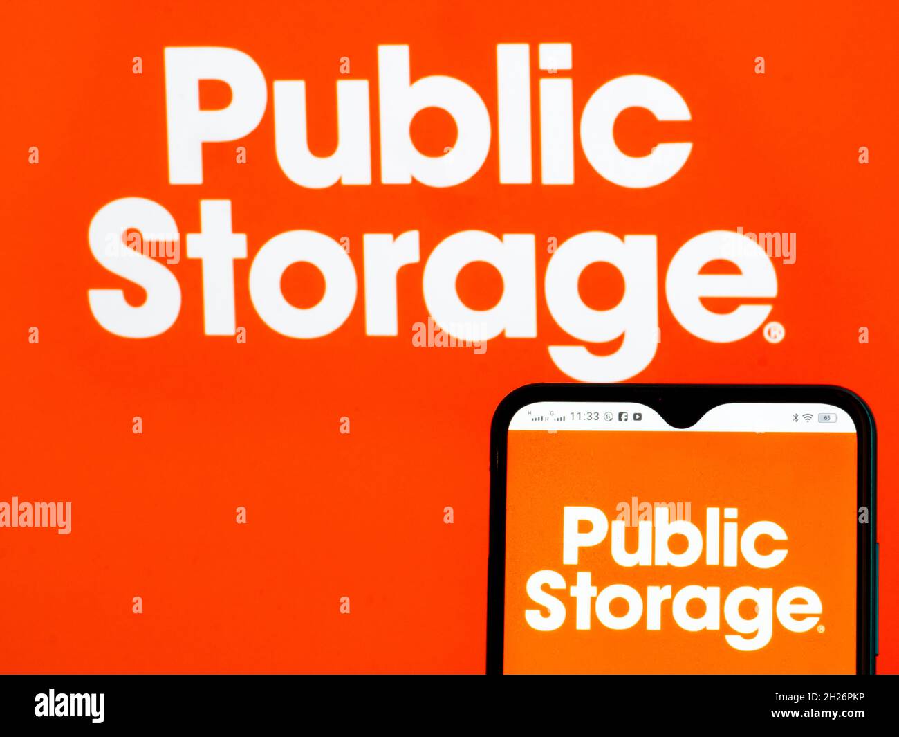 In this photo illustration Public Storage logo seen displayed on a ...