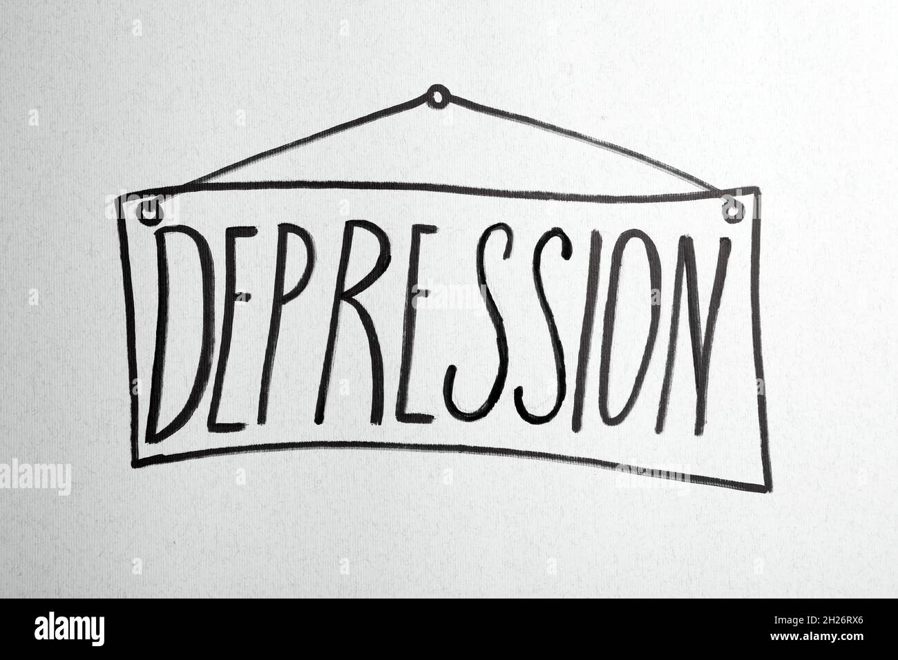 Drawing of board with written word DEPRESSION on white background Stock ...