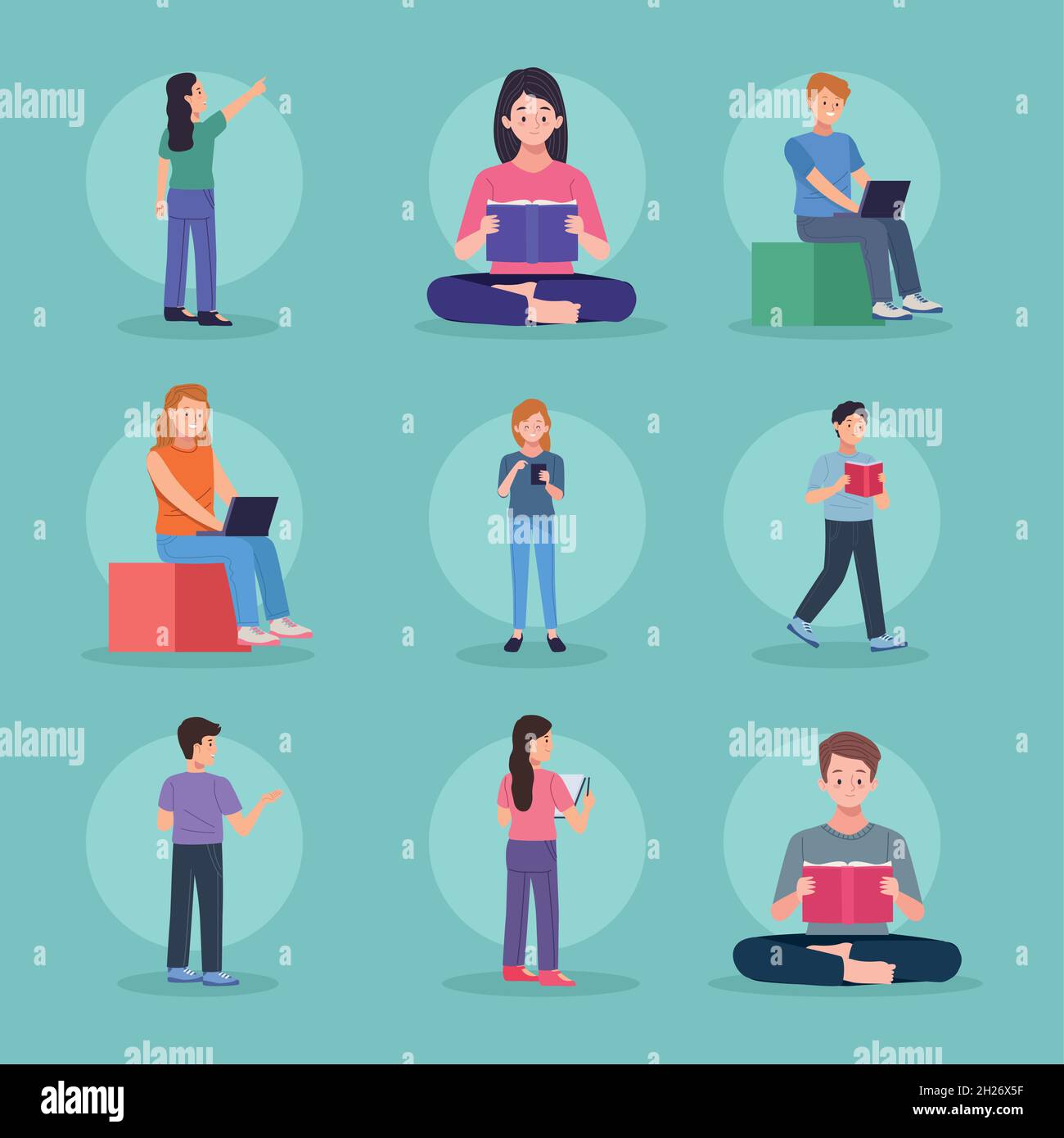 group of nine students Stock Vector Image & Art - Alamy