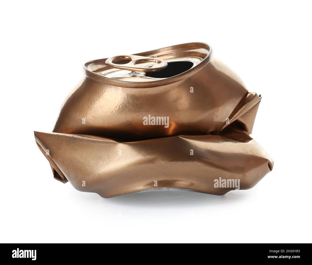 Empty crumpled aluminum can on white background. Metal waste recycling ...