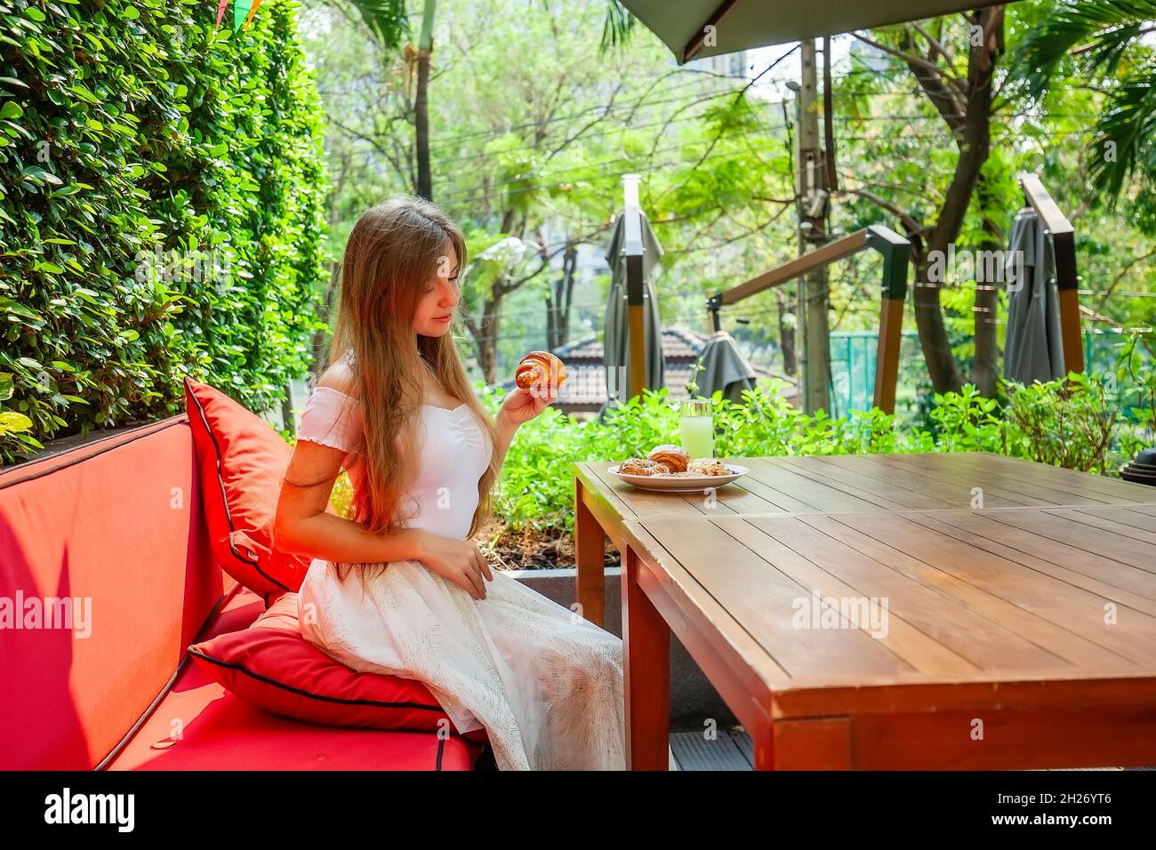 Happy Slim Young Woman Enjoy Eating Fresh Bakery Food, Hungry Female ...